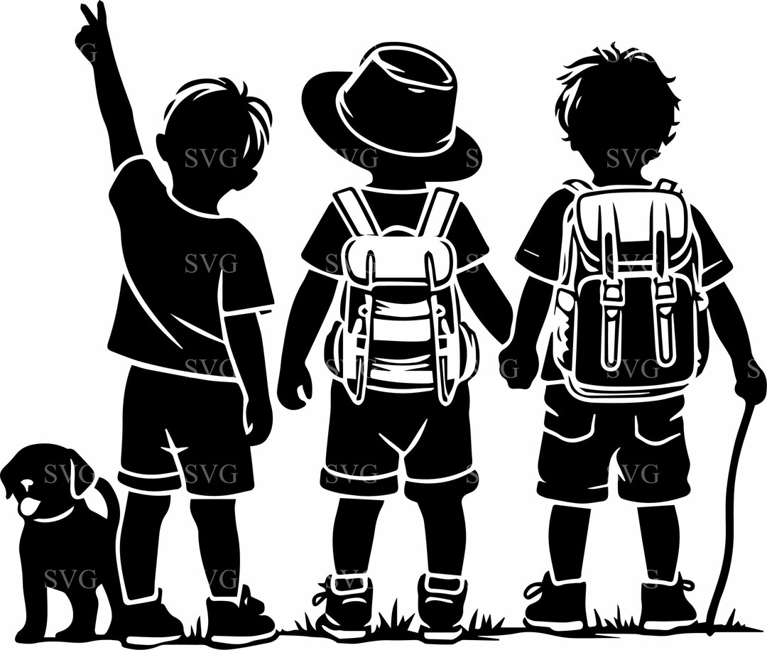 Three Boys With Backpacks and Dog SVG 4 Cut File – Adventure and ...