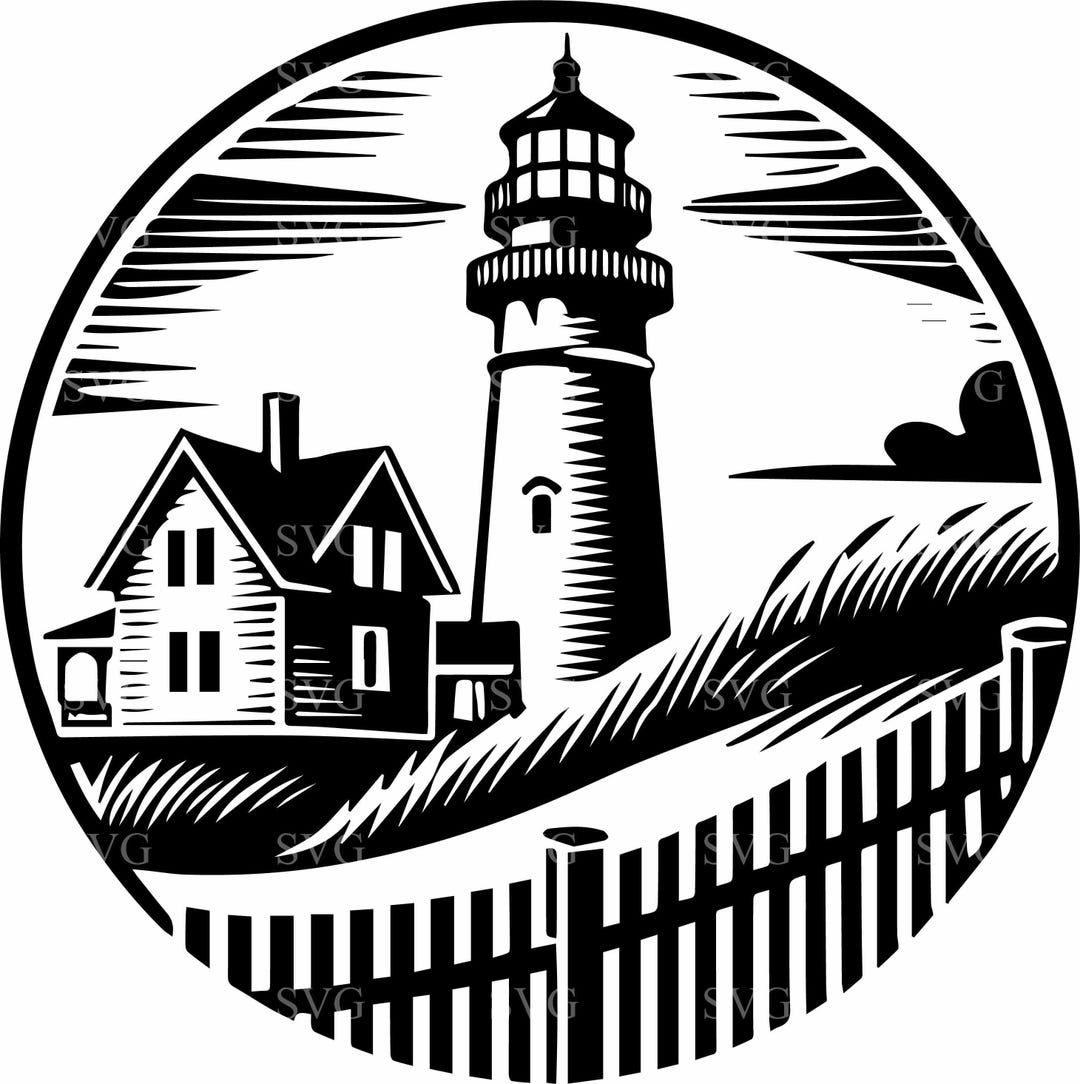 6 Lighthouse Scene SVG 6 Cut File – Coastal House, Fence, and Dunes in ...