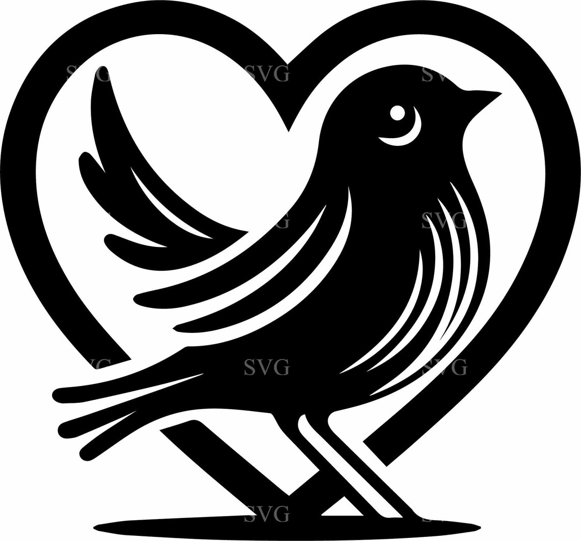 4 Bird Heart SVG Cut File Elegant Heart and Floral Elements Cricut ...