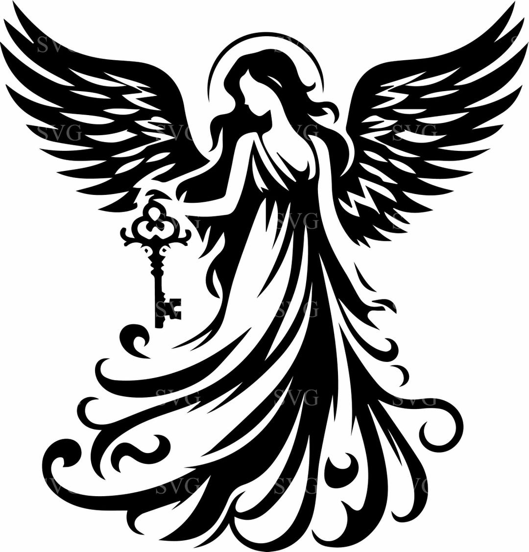 Angel With Key SVG, 6 Winged Woman Cut File, Mystical Guardian ...