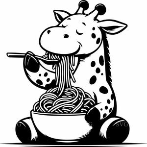 5 Cow SVG 5 Cut File - Eating Pasta Quirky Cow With Spaghetti and Milk ...