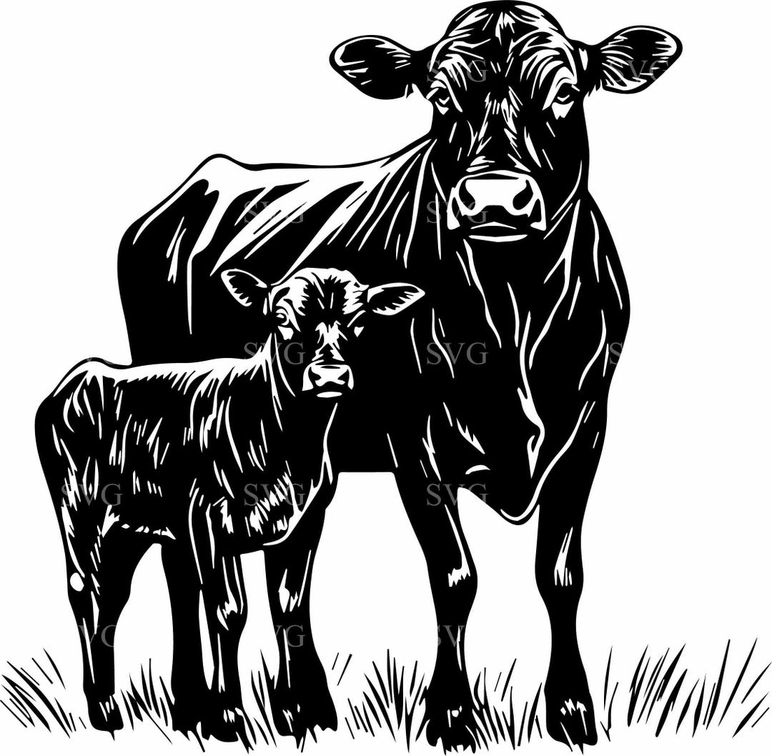 8 Cow and Calf SVG 8 Cut File, Mother and Baby Farm Animals, Rustic ...