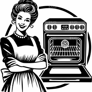 Retro Housewife SVG 5 Cut File - Vintage Woman With Oven Silhouette ...