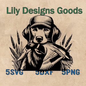 Hunting Dog With Duck SVG, DXF, PNG Detailed Retriever Cut Files for ...
