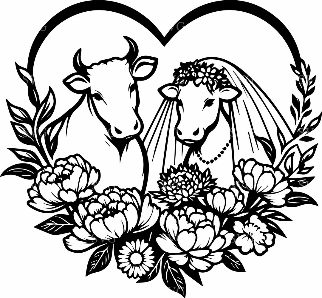 4 Wedding Cow Couple SVG 4 Cut File - Bride and Groom Cows With Floral ...