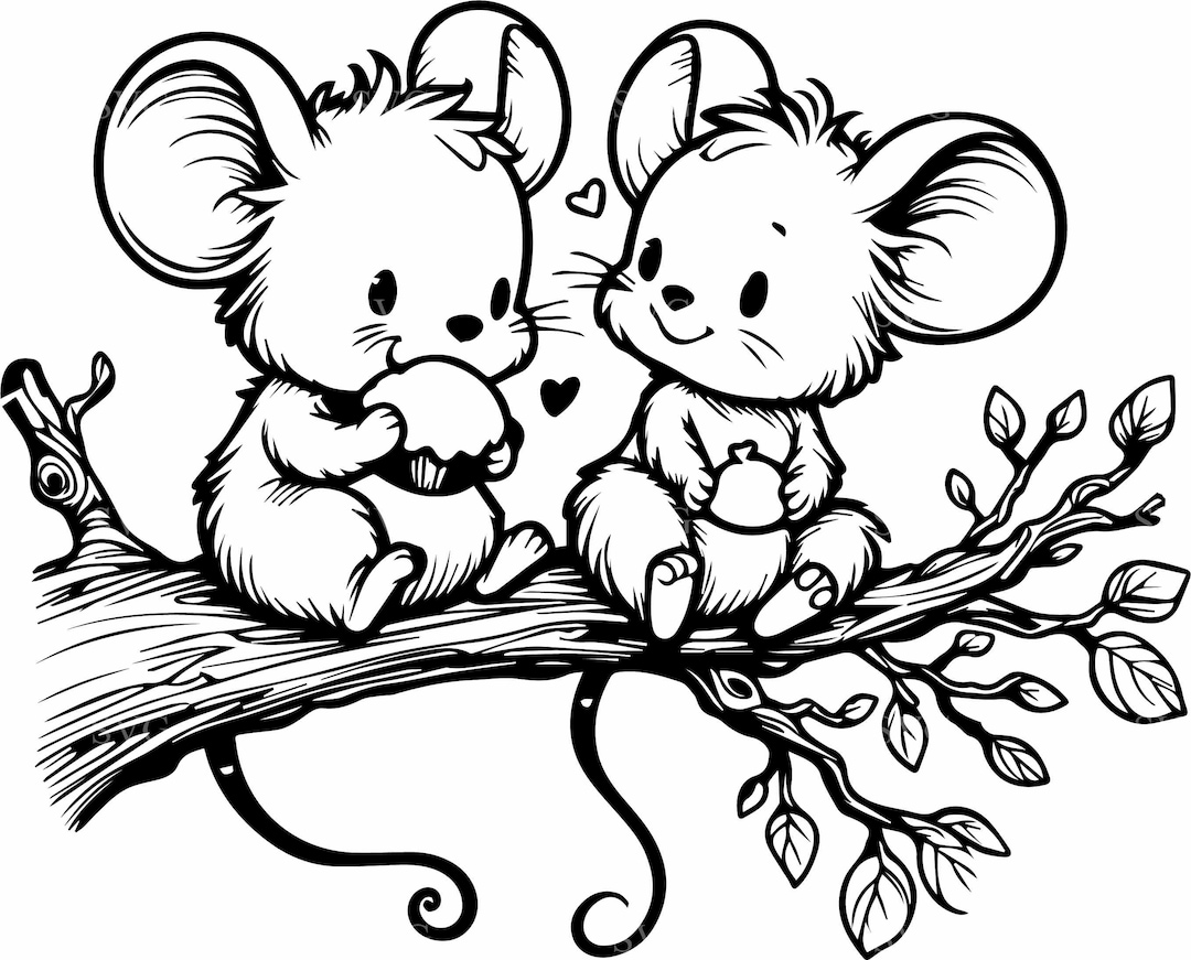 Adorable Mice SVG 3 Cut File | Cute Mice Couple on Branch With Hearts ...