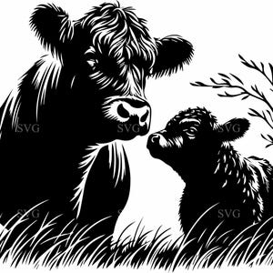 6 Pasture Cow SVG – 6 Cow and Calf Cut File – Farm Animal Silhouette ...