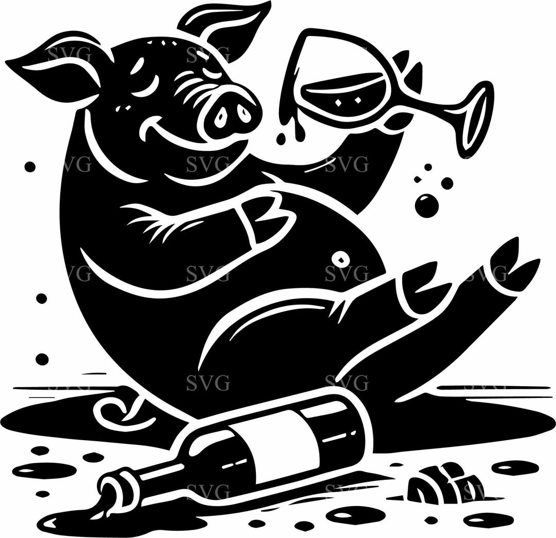 Funny Wine Pig SVG - 4 Drunken Pig Cartoon Design for Cricut and ...