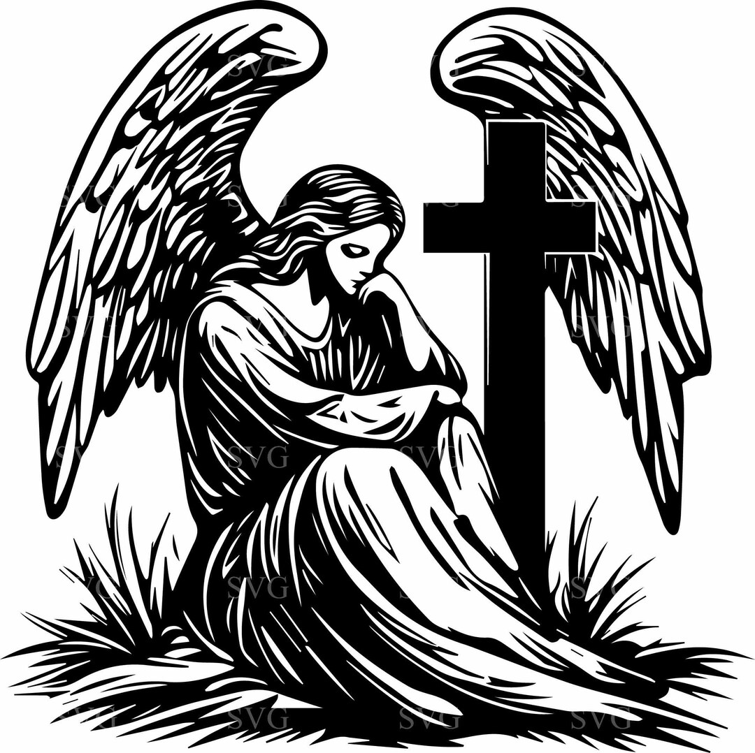 Praying Angel SVG 3 Cut File, Angel by Cross Clipart, Religious ...