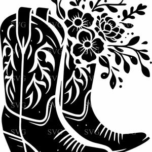 Floral Cowboy Boots SVG 4 Cut File – Western Boots With Daisy Flowers ...