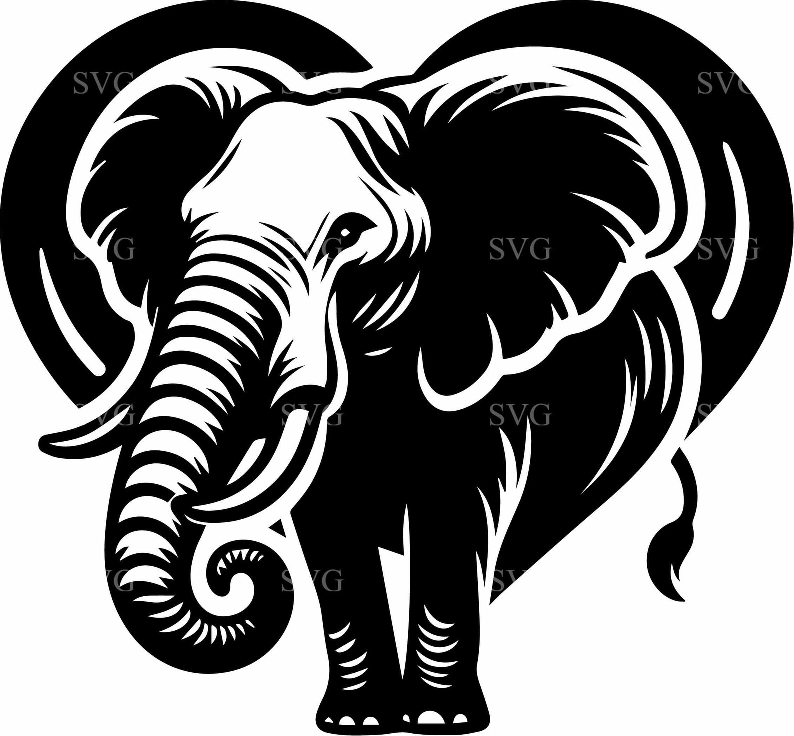 4 Elephant Heart SVG | 4 Intricate Elephant With Heart Shape Cut File ...