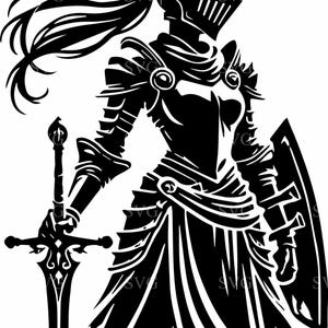 Female Knight SVG 5 Cut File – Warrior in Full Armor With Sword and ...