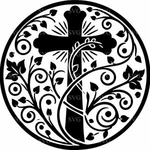 Ornate Cross SVG 6 Cut File in Circular Frame – Decorative Christian ...