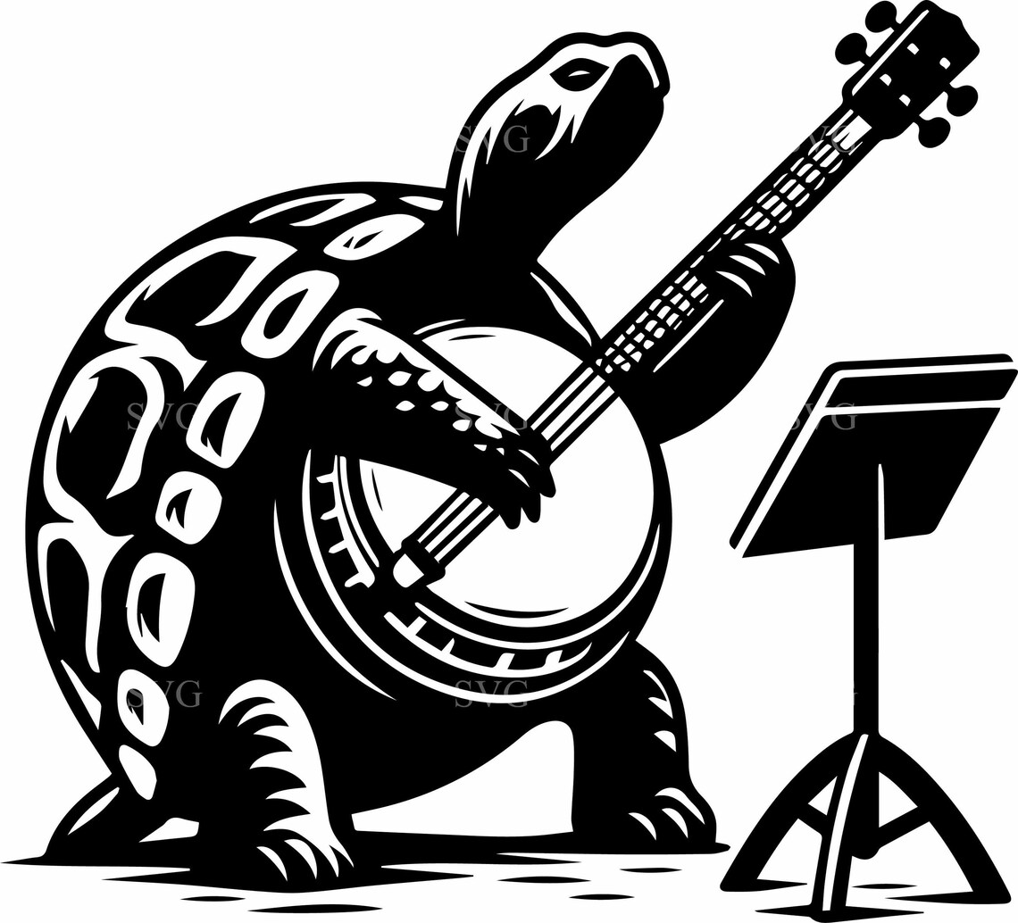 5 Musical Turtle Clipart – 5 Banjo PNG Silhouette – for Folk Art Lovers ...