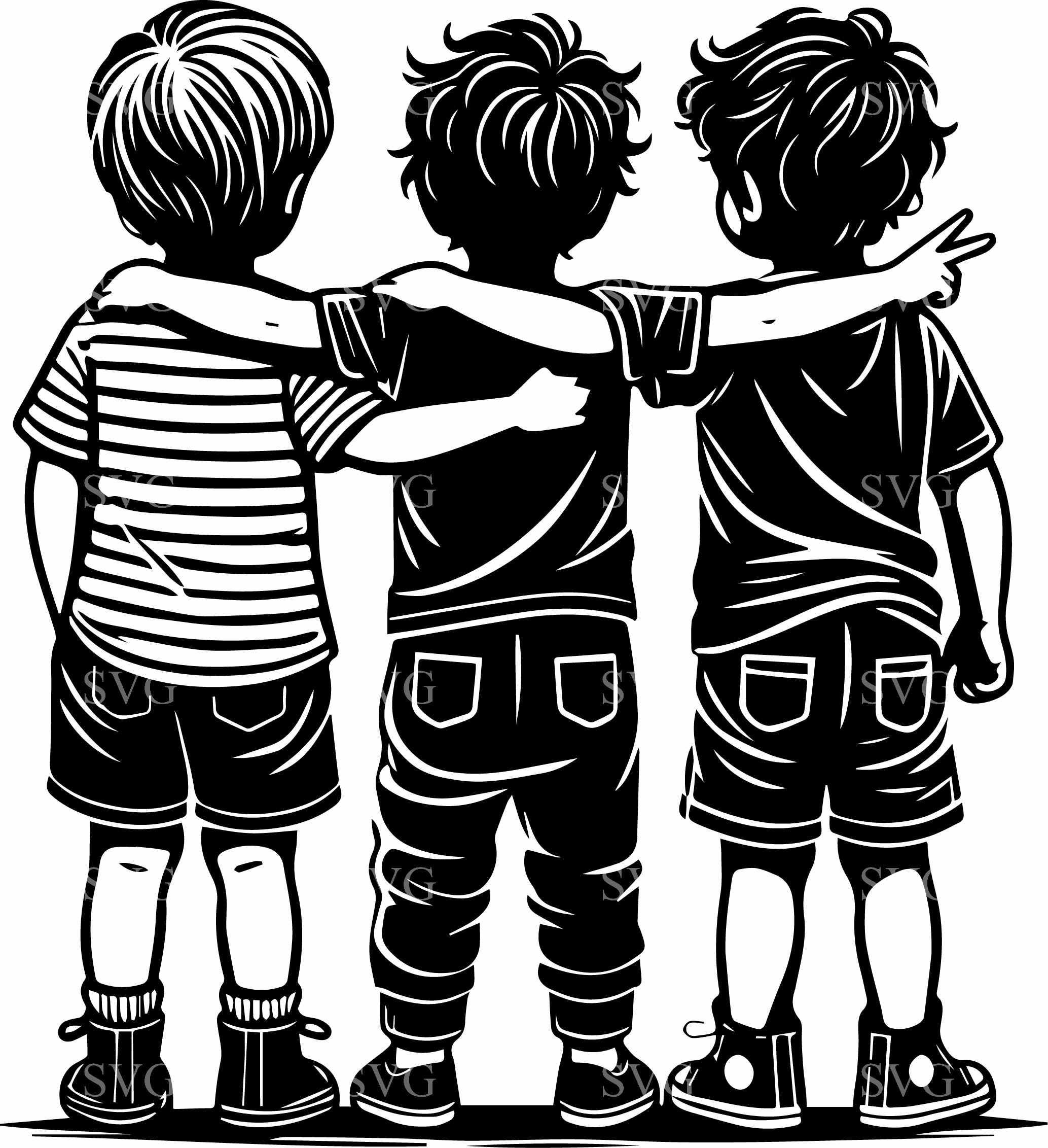 Three Boys SVG 5 Cut File - Friendship Silhouette Design - Heartwarming ...