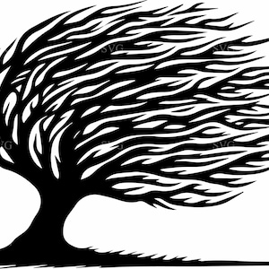 8 Windy Silhouette Tree SVG – 8 Blowing Tree Cut File for Rustic Decor ...