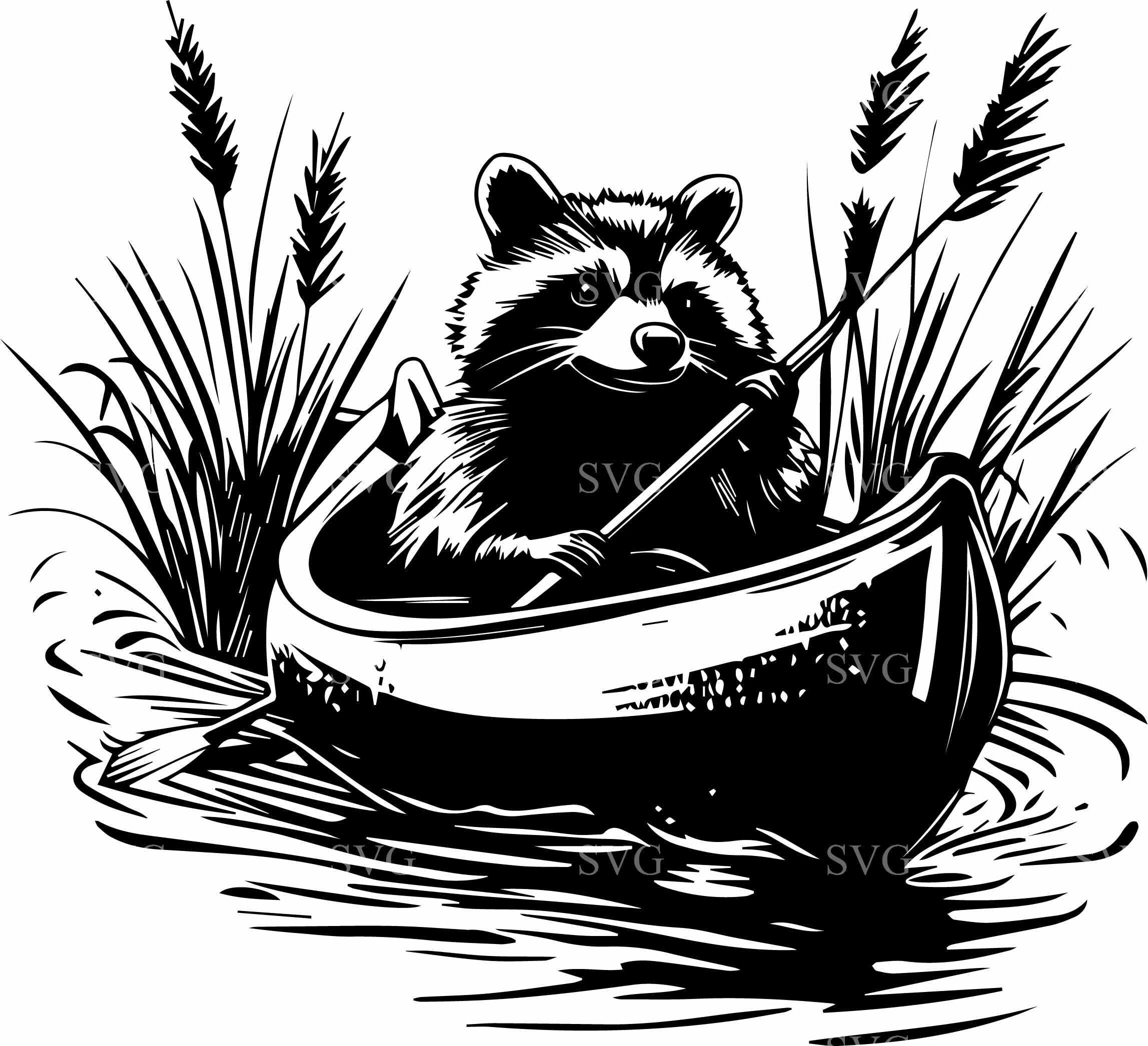 4 Raccoon in Canoe SVG Cut File Animal Silhouette - Whimsical Nature ...