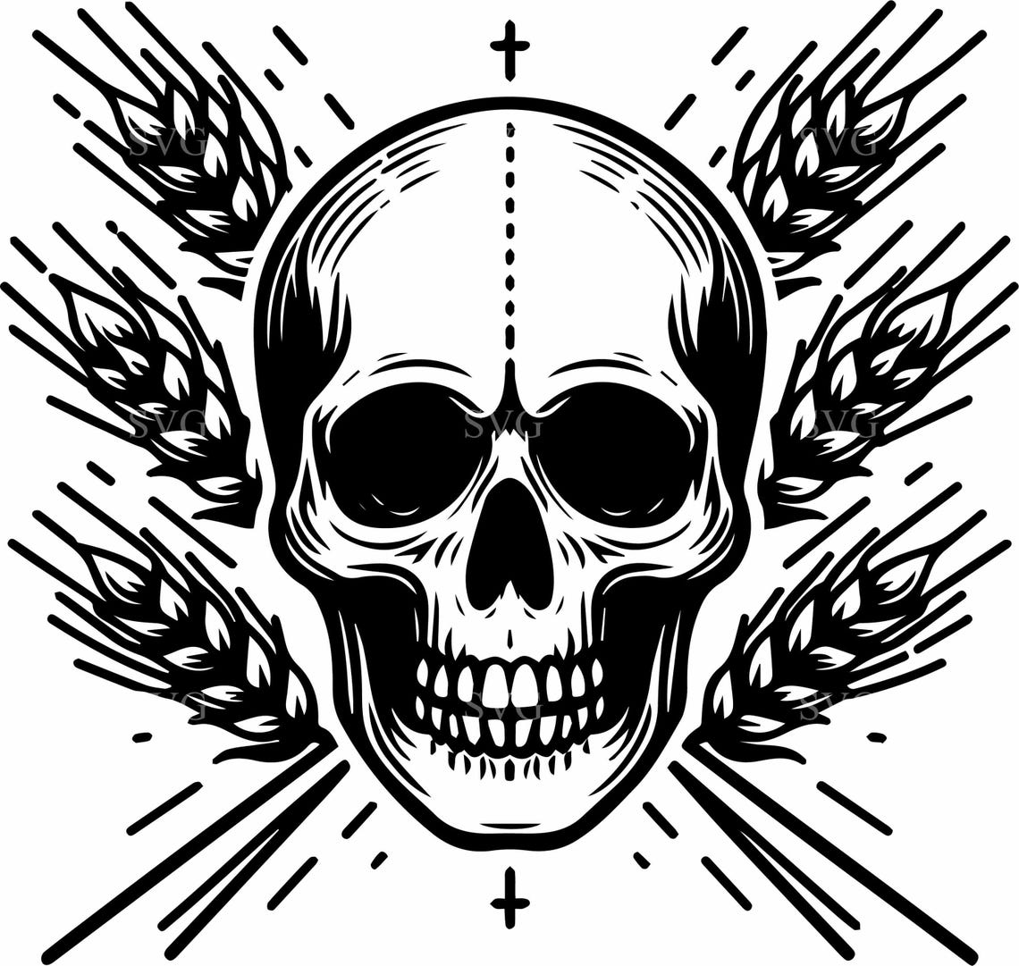 7 Skull SVG – Gothic Skull With Wheat Stalks – Rustic Farmhouse Cut ...