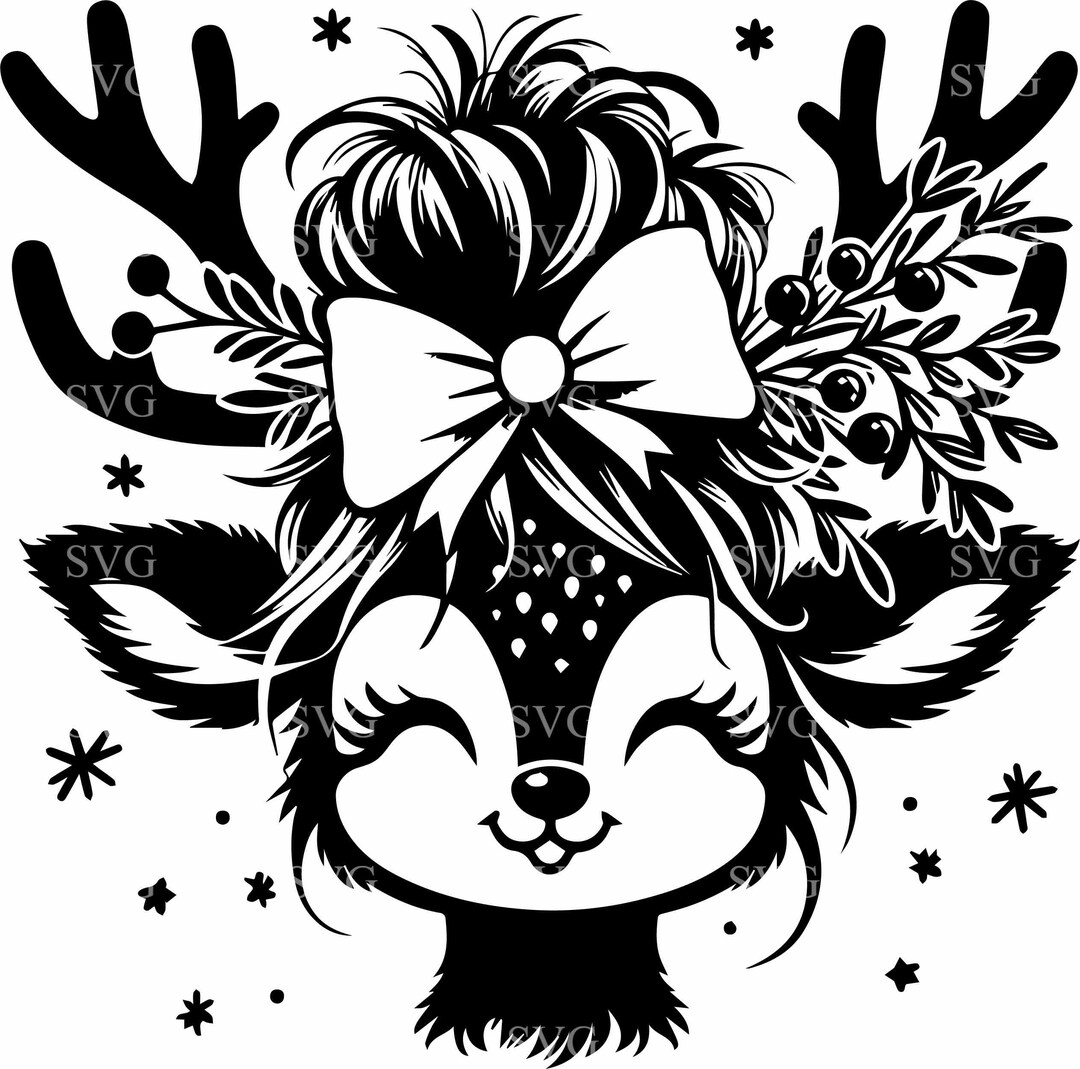 6 Christmas Deer SVG – Cute Reindeer With Lights – Holiday Animal ...