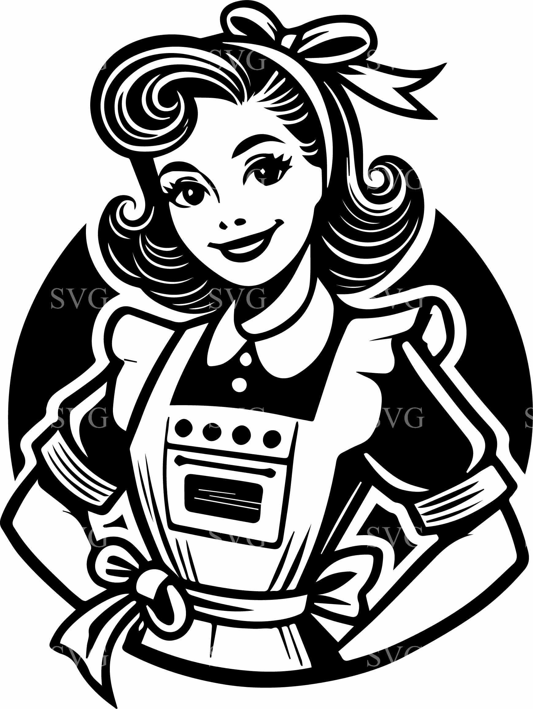Retro Housewife SVG 5 Cut File - Vintage Woman With Oven Silhouette ...