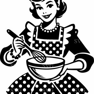 Vintage Cooking Lady SVG 7 Cut File - Retro Woman Baking Design ...