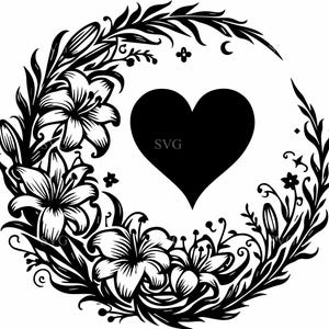 8 Moon Wreath – 8 Heart SVG – Floral Crescent Cut File for Cricut ...