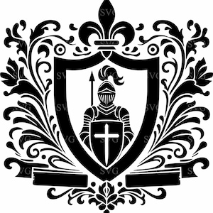 6 Medieval Knight Crest SVG, Heraldic Shield Cut File With Horse and ...