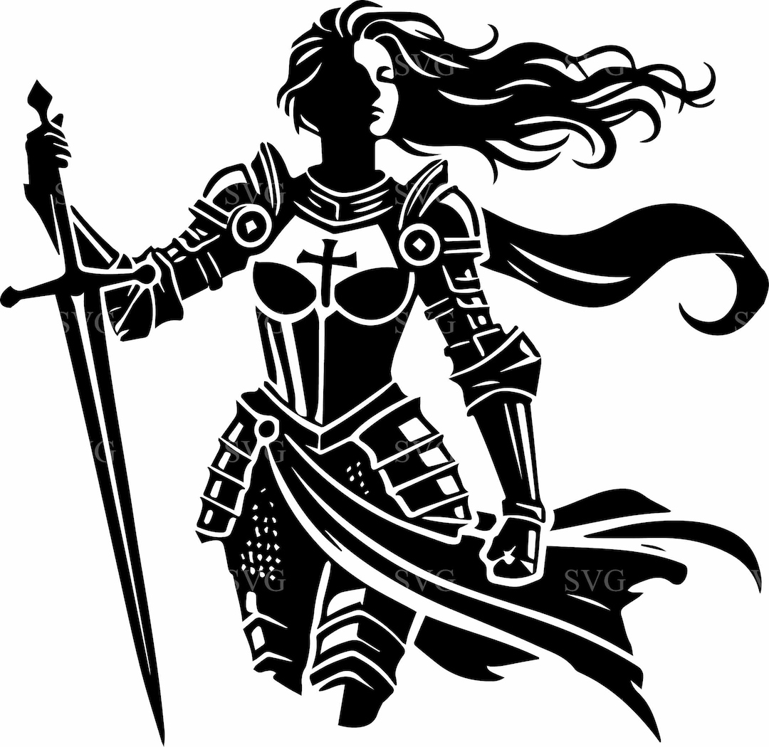 Female Knight SVG 5 Cut File – Warrior Woman in Armor With Shield and ...