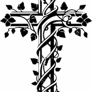 Rustic Cross SVG 7 Cut File - Weathered Wooden Cross With Ivy Vines ...