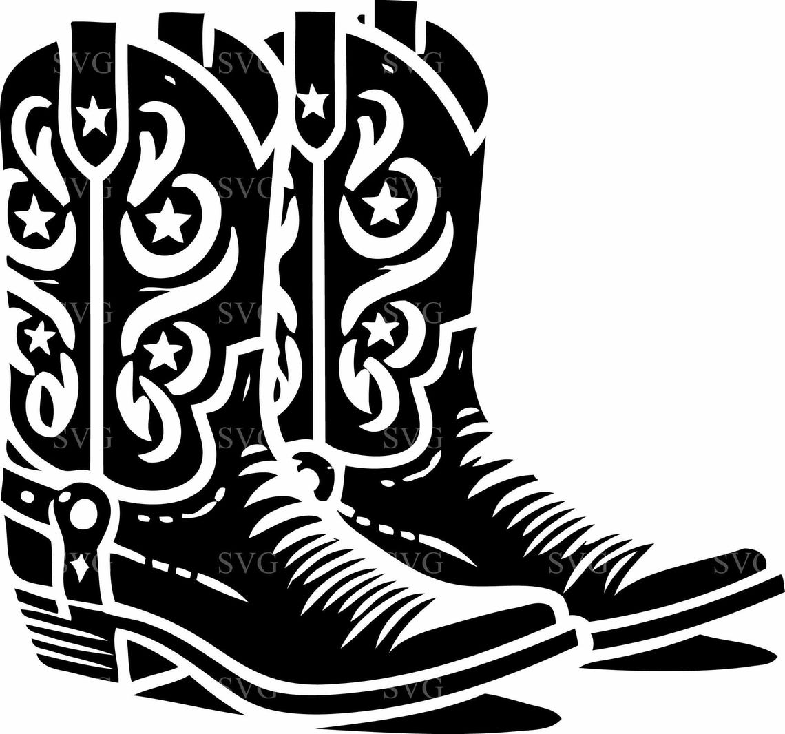 Cowboy Boots SVG - 6 Western Cut File With Decorative Spurs for Cricut ...