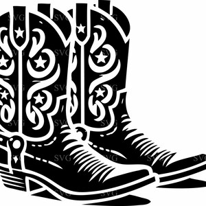 Cowboy Boots SVG - 6 Western Cut File With Decorative Spurs for Cricut ...