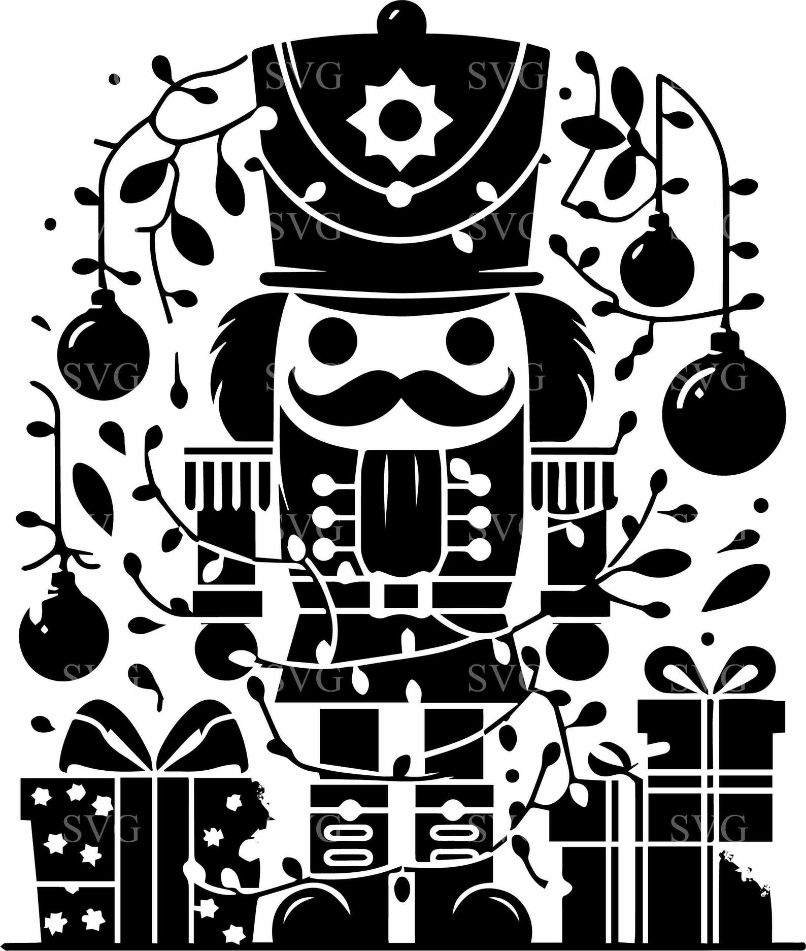 4 Nutcracker SVG 4 Cut File - Festive Nutcracker With Ornaments and ...