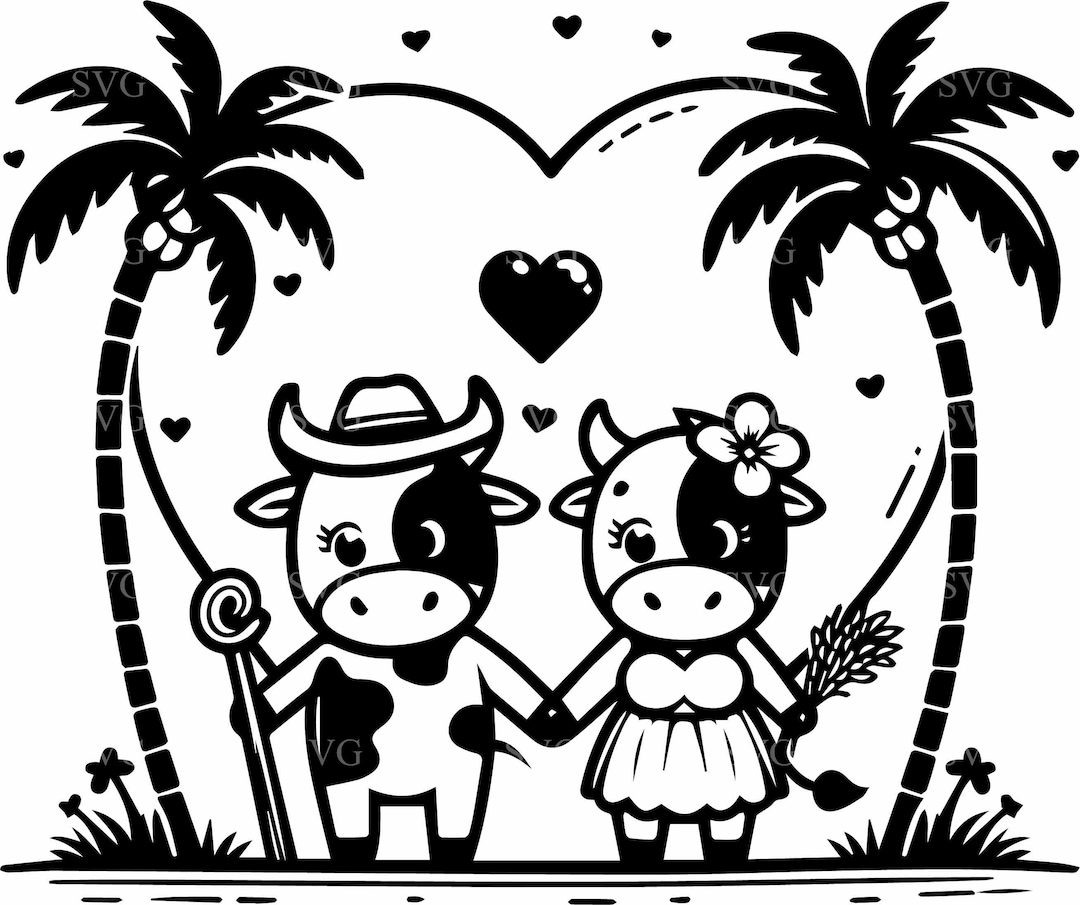 5 Cartoon Cow Couple SVG 5 Cut File, Romantic Tropical Wedding Theme ...