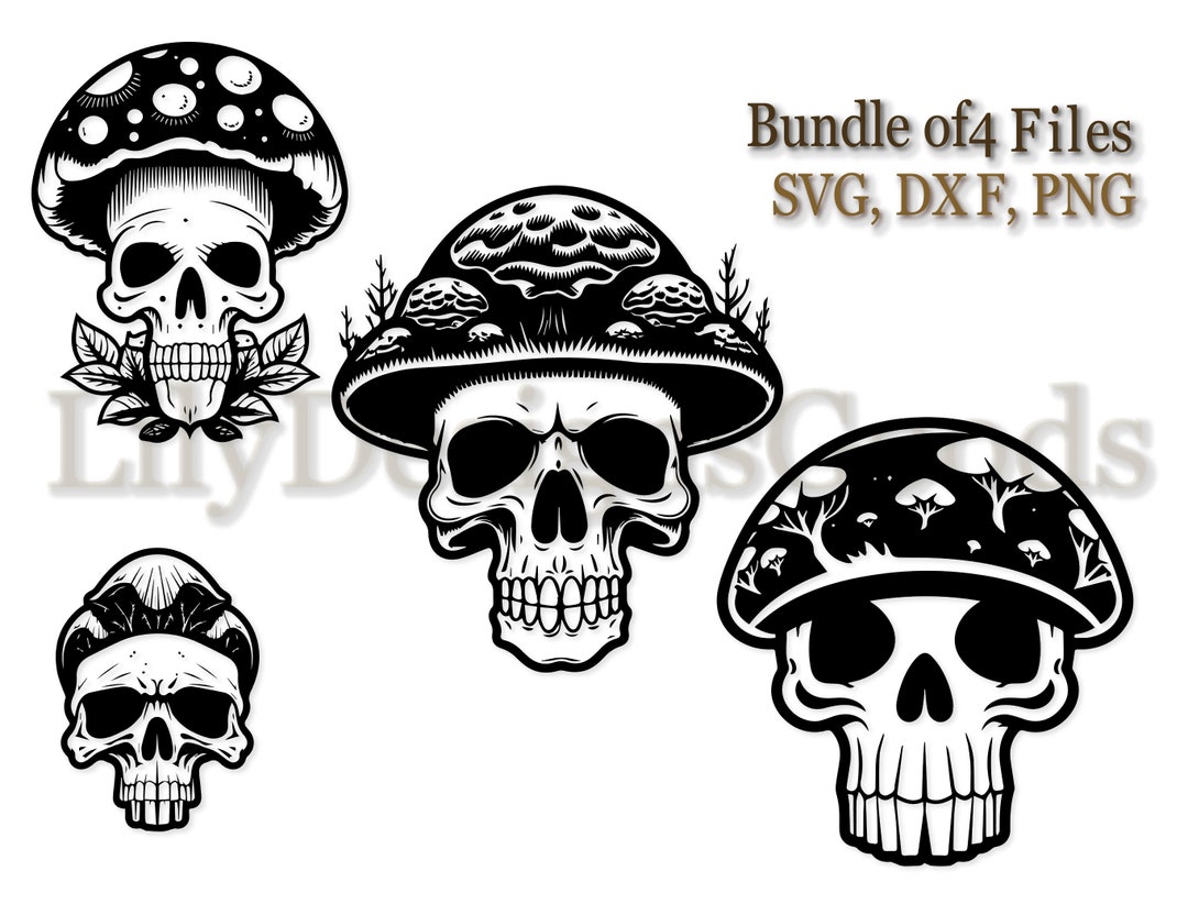 Tête de mort Svg Magic Mushroom Svg Trippy Skull avec champignons ...