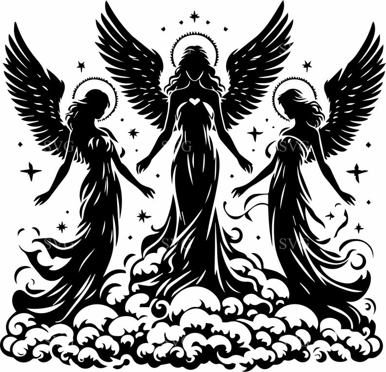9 Heavenly Angel SVG – Winged Angel Silhouette Cut File for Cricut and ...