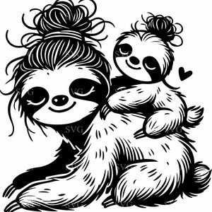 Sloth SVG Cut File With Baby, 4 Adorable Mother Sloth and Child Design ...