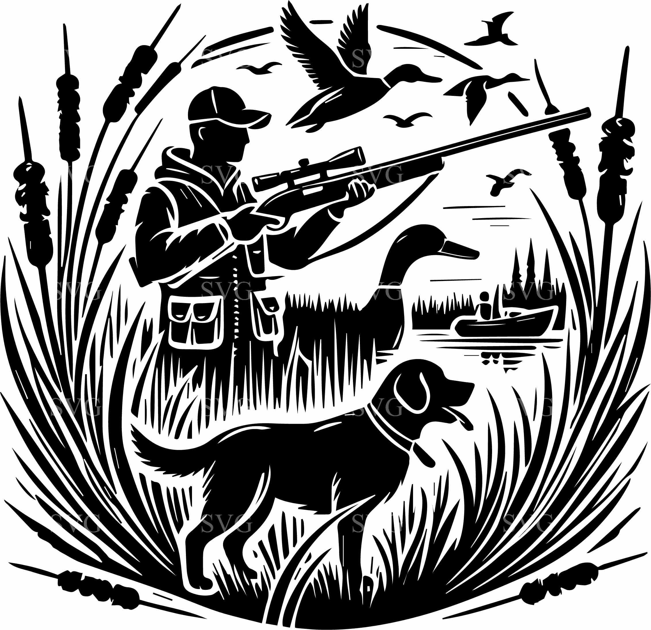 6 Duck Hunting Scene SVG 6 Cut File - Hunter, Dog, and Wildlife ...