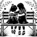 Two Girls SVG Cut File, 4 Sisters Hugging on Bench Silhouette, Family ...