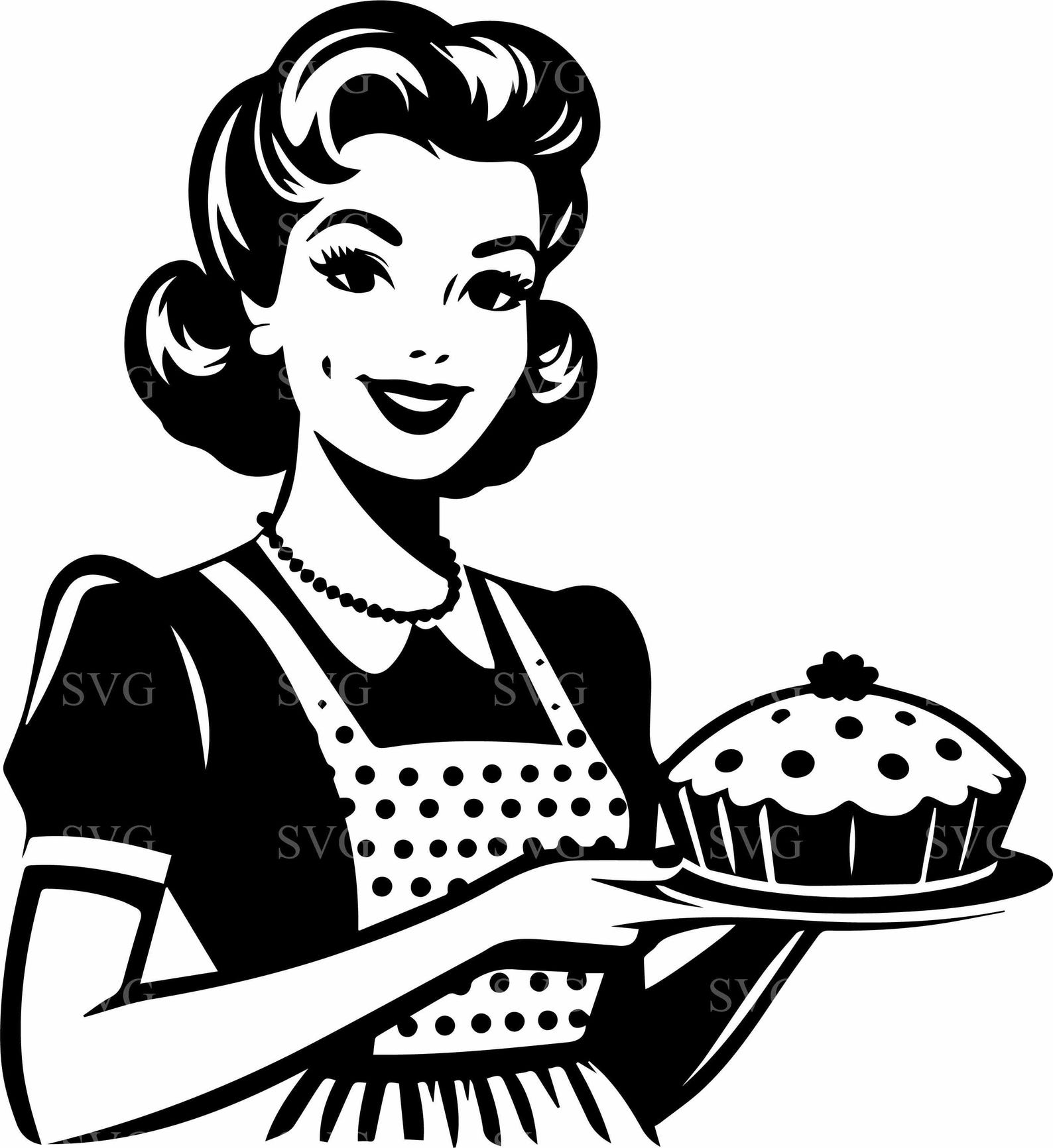 8 Retro Housewife SVG, Vintage Lady Baking Bread With Bowl and Tray ...