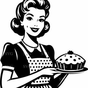 8 Retro Housewife SVG, Vintage Lady Baking Bread With Bowl and Tray ...