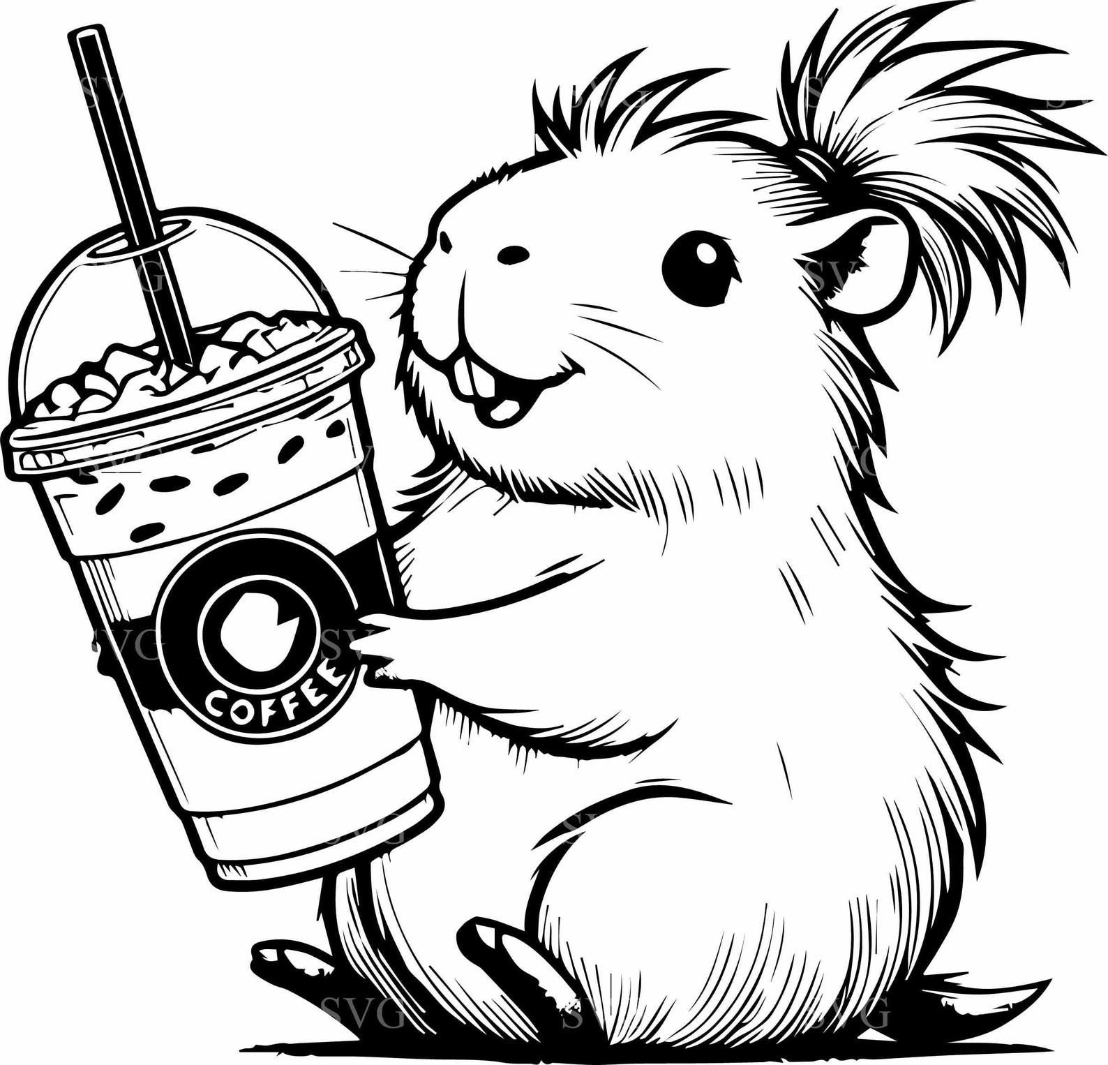 4 Capybara SVG 4 Cut File - Cute Capybara With Top Knot and Iced Coffee ...