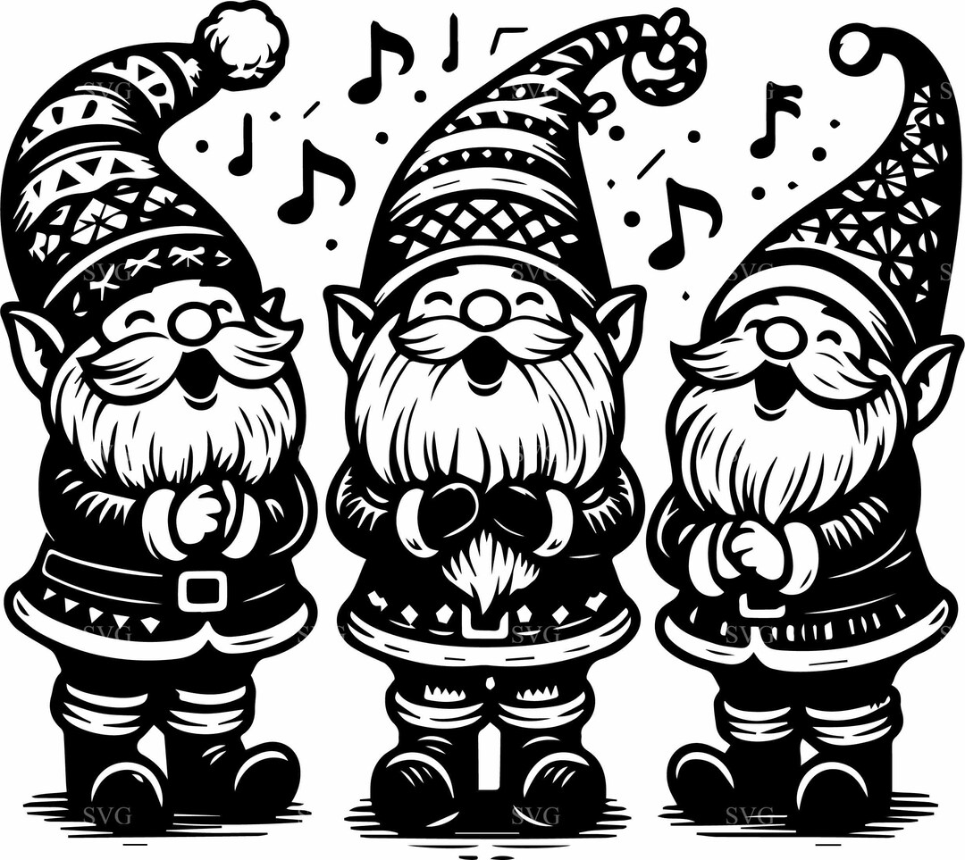 Christmas Caroling Gnomes SVG Cut File 4 Singing Gnome Trio Clipart ...