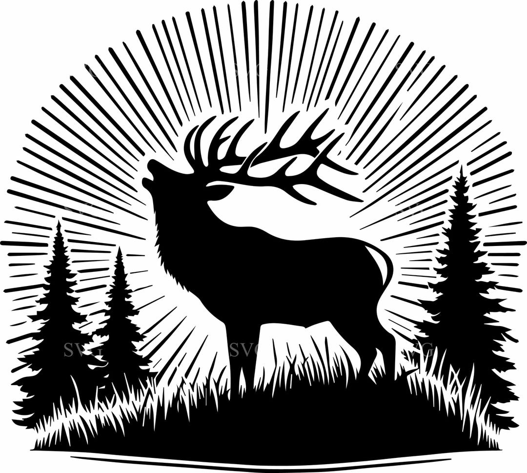 7 Hunting SVG – Bugling Elk Silhouette Cut File With Sunrise Wildlife ...