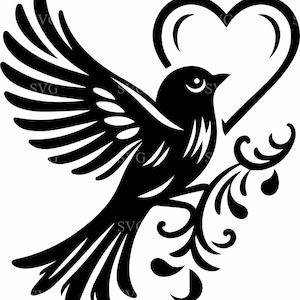 4 Bird Heart SVG Cut File Elegant Heart and Floral Elements Cricut ...