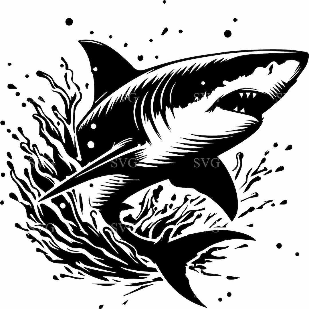 Dramatic Shark Splashing Waves SVG 4 Bold Ocean Predator Cut File Life ...