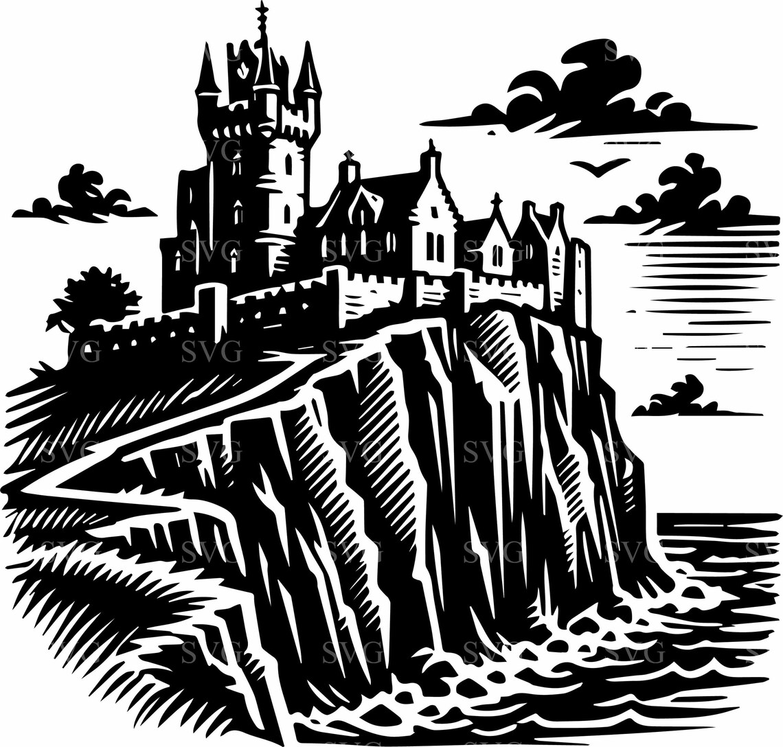 4 Castle on Cliff SVG – Medieval Fortress Silhouette Cut File - Etsy