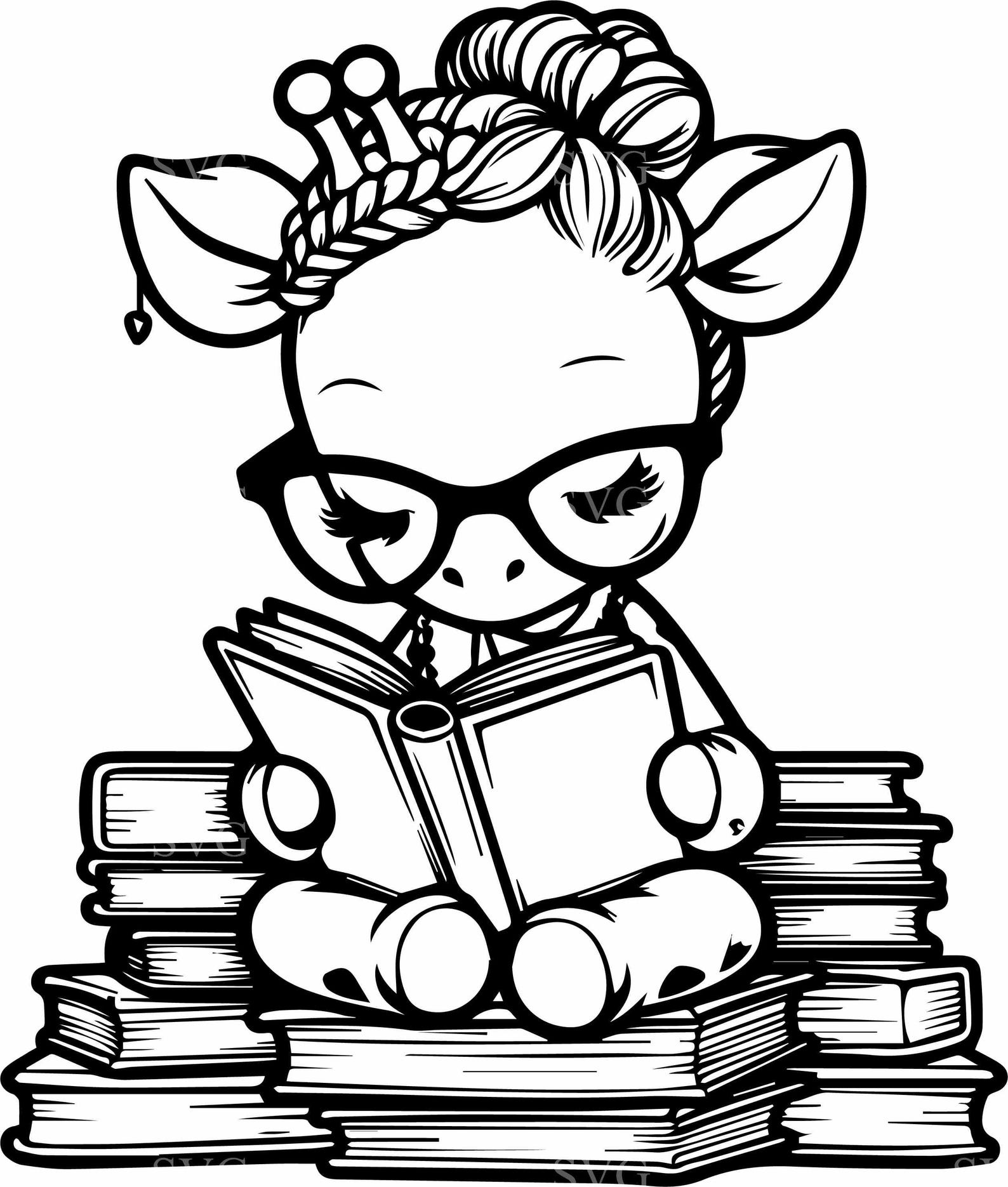 8 Reading Giraffe SVG – 8 Book Lover Cut File – Educational Animal ...