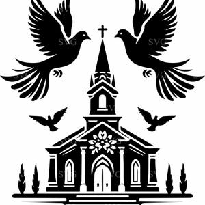 7 Wedding Church SVG Cut File With Doves and Bride Groom Silhouette ...