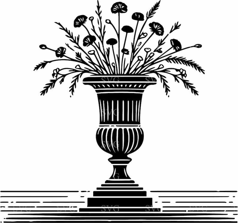 6 Floral Vase SVG 6 Cut File, Wildflower Urn Silhouette, Elegant Flower ...