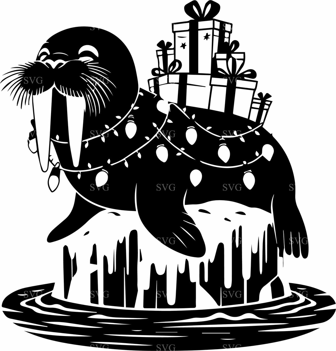 4 Festive Christmas Walrus SVG – Holiday Lights, Presents Cut File - Etsy